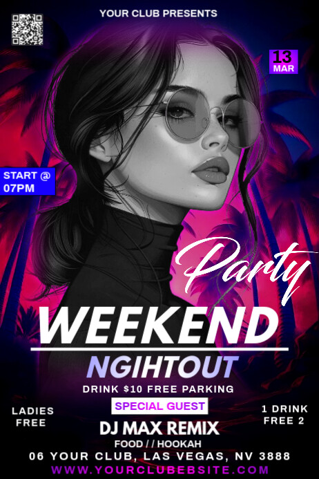 Black Neon Weekend Party Poster Template | PosterMyWall