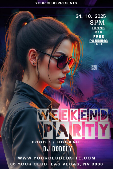 Black Neon Weekend Party Poster Template | PosterMyWall