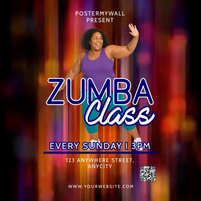 Black Neon Zumba Classes Persegi (1:1) Template | PosterMyWall