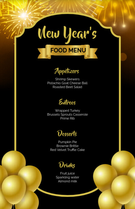 Copy of Black New Year's Food Menu Template Half Page Wide | PosterMyWall