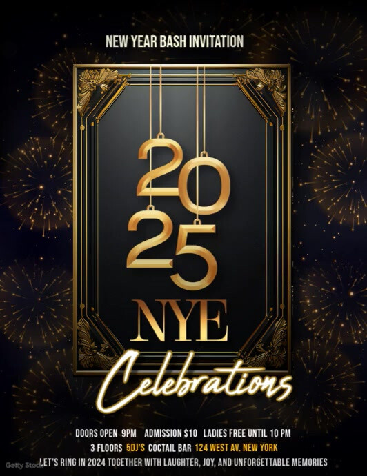 Black New Year Bash Flyer (us Letter) Template | PosterMyWall