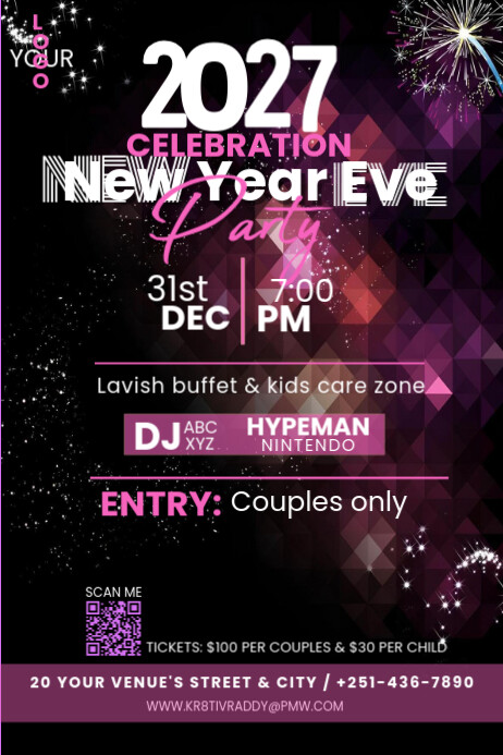 Plantilla de Black New Year Eve Couple's Party Poster | PosterMyWall