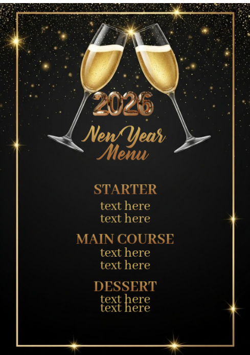 Black New Year Menu Card A1 Template | PosterMyWall