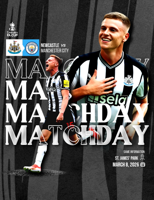 Black Newcastle United Vs Manchester City Matchday Flyer (us Letter ...