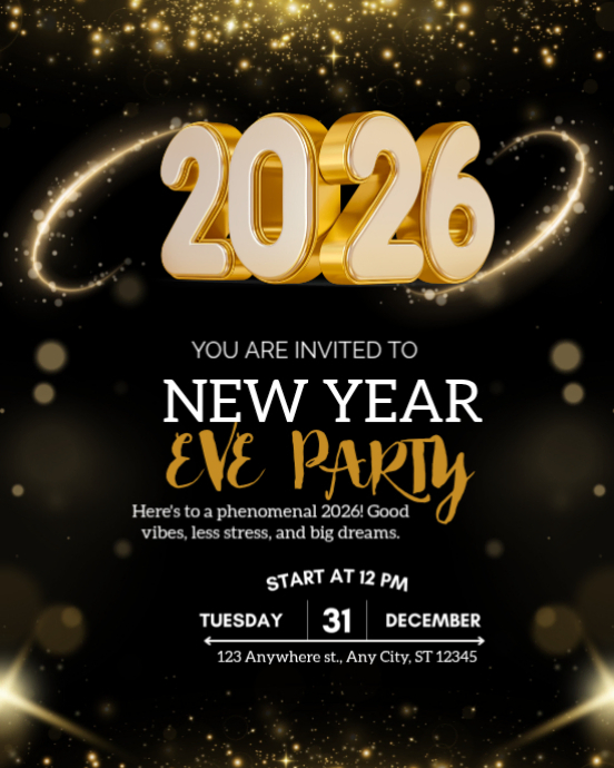 Black Newyearparty2026 Instagram Portrait Template | PosterMyWall
