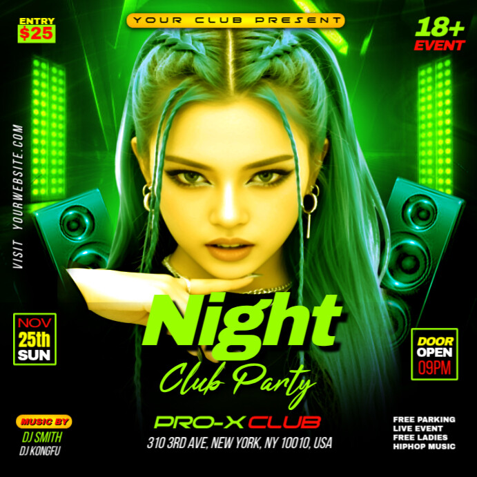 Black Night Club Party Instagram Post Template | PosterMyWall
