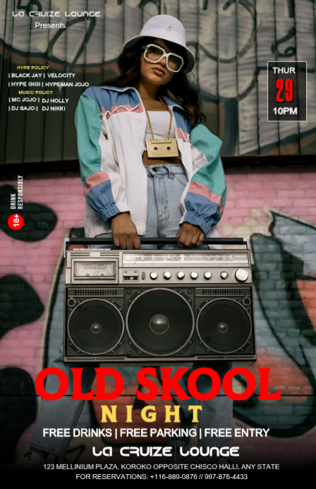 Black Old Skool Night Event Half Page Wide Template | PosterMyWall