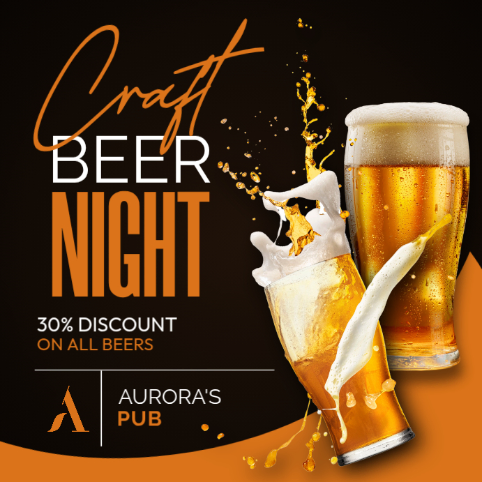 Black Orange Craft Beer Night Flyer Template – Pub Happy Hour Discount ...