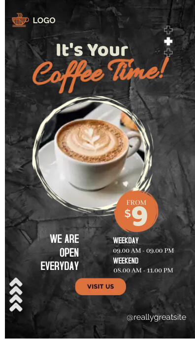 Black Orange Creative Coffee Shop Promo Anima Template | PosterMyWall