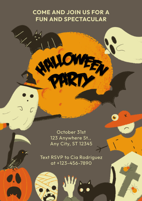 Plantilla de Black Orange Gray Colorful Creative Fun Hallo | PosterMyWall