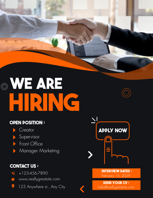 Copy of black orange minimalist we are hiring poster | PosterMyWall