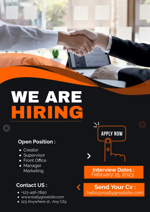 black orange minimalist we are hiring poster Templat | PosterMyWall