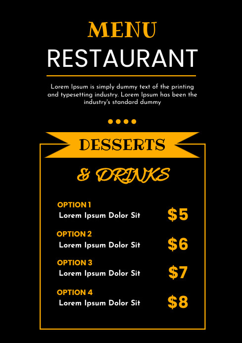 Modèle Black Orange Simple Restaurant Menu Template | PosterMyWall