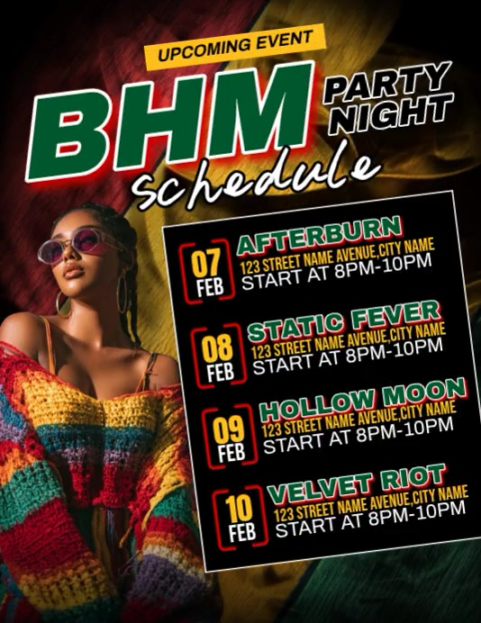 Black Party Night Schedule Template | PosterMyWall