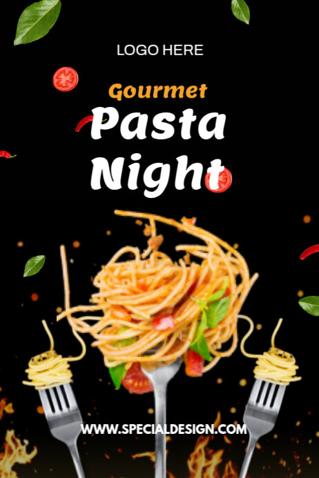 Black Pasta Night Poster Poster Template | PosterMyWall