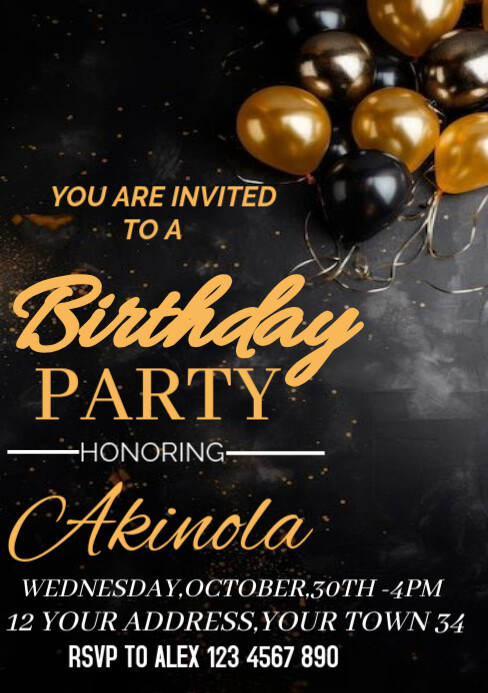 Black Pastel Birthday Party Invitation Template A5 | PosterMyWall