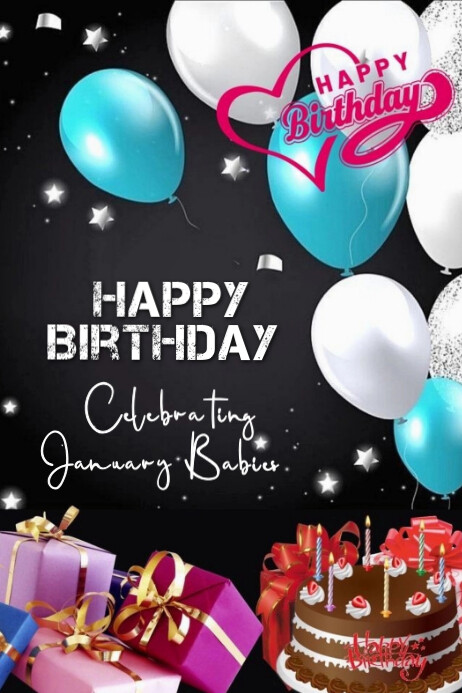 Plantilla de Black Pastel Celebrating January Birthdays Banner 4' × 6 ...