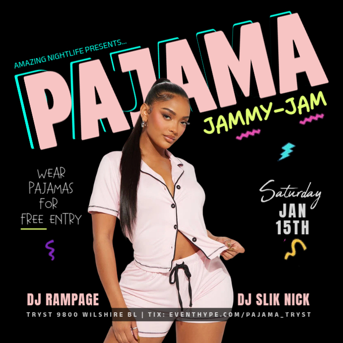 Black Pastel Cool Throwback Style Pajama Jammy Jam Pajama Party Flyer ...