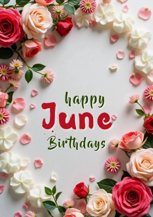 Black Pastel Happy June Birthdays A4 Template | PosterMyWall