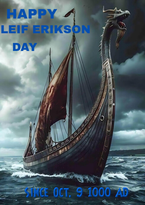 Plantilla de Black Pastel Leif Erikson Day A4 | PosterMyWall