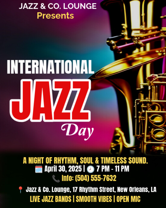 Black Pastel National Jazz Day Instagram Portrait Template | PosterMyWall