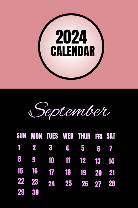 Black Pastel September 2024 Calendar Poster Template | PosterMyWall