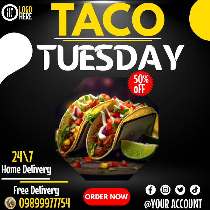 Black Pastel Taco Tuesday Instagram Post Template | PosterMyWall