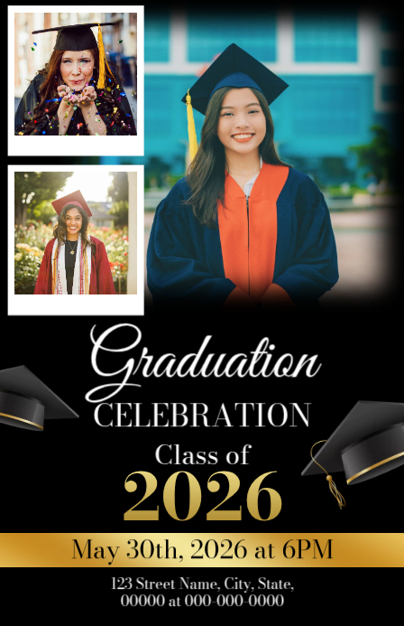 Black Photo Collage Graduation Invitation Half Page Wide Template ...