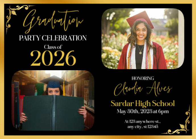 Plantilla de Black Photo Collage Graduation Invitation Postcard ...