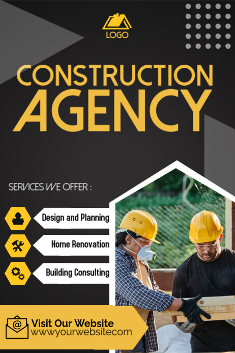 Black Profesional Contruction Agency Poster Template | PosterMyWall