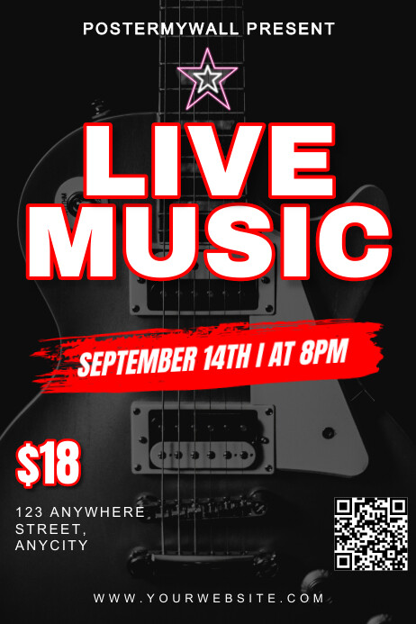 Black Profesional Live Music Poster Template | PosterMyWall