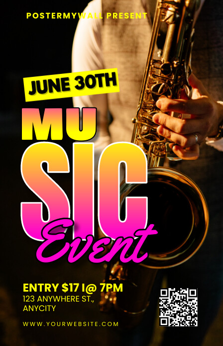 Black Profesional Music Event Tabloid Template | PosterMyWall