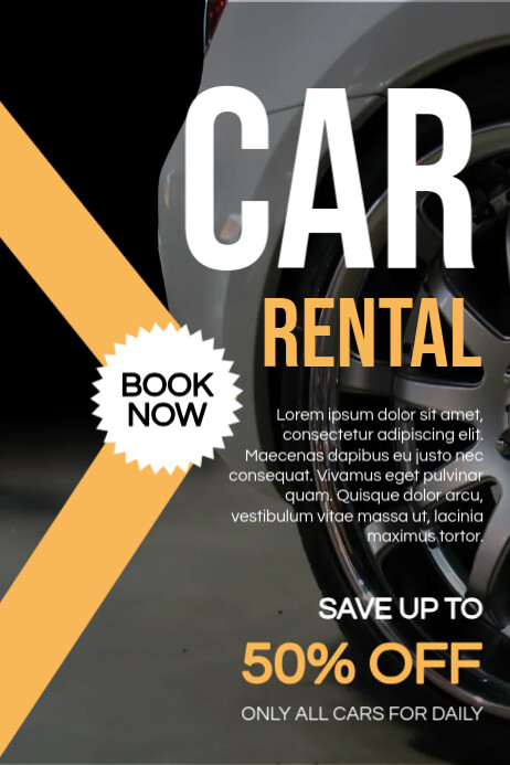 Black Profesional Yellow Car Rental Poster Template | PosterMyWall