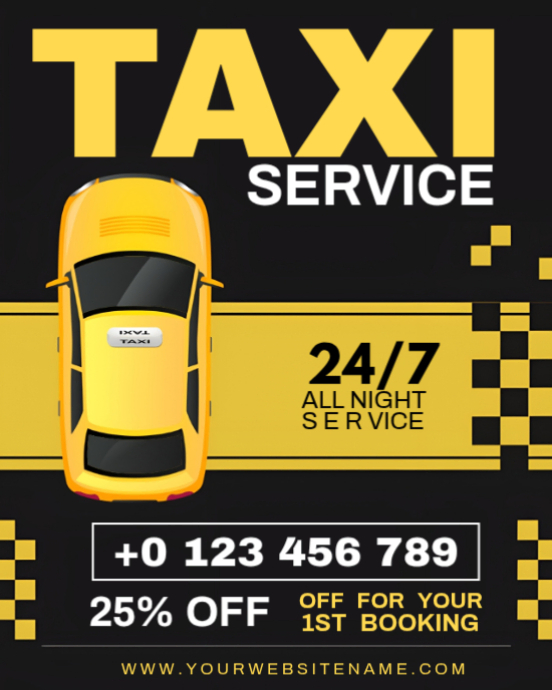 Black Professional 24/7 Taxi Service Flyer Template - Promotional Cab ...