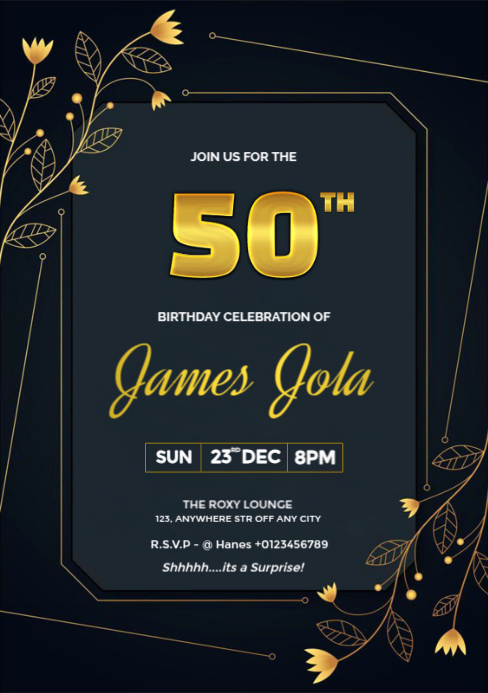 Black Professional 50th Birthday Flyer A5 Template | PosterMyWall