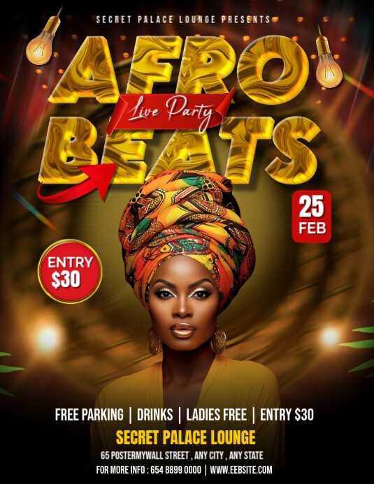 Black Professional Afro Beat Party Flyer (us Letter) Template ...