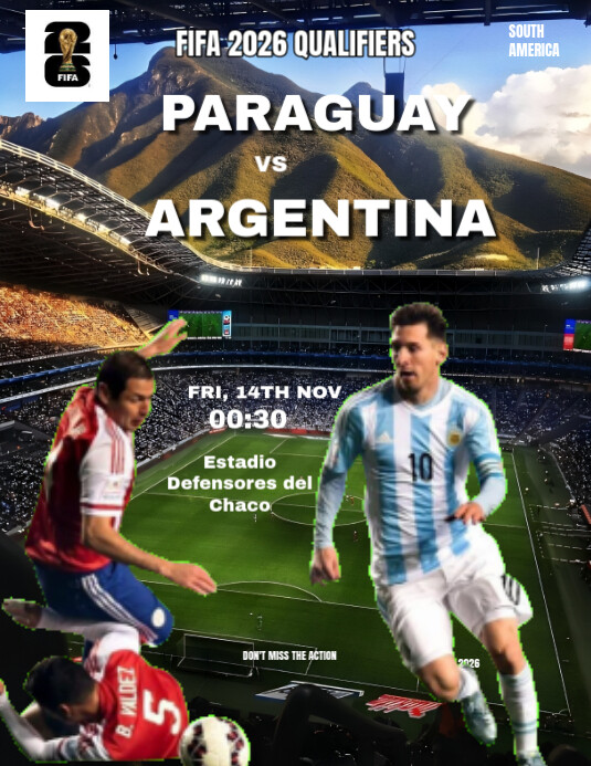 Black Professional Argentina Vs Paraguay World Cup Qualifier Flyer (us ...