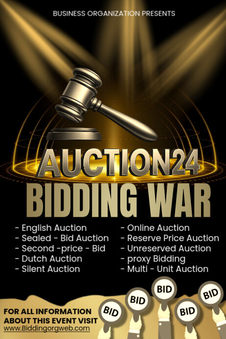 Black Professional Auction Bidding War Flyer Poster Template | PosterMyWall