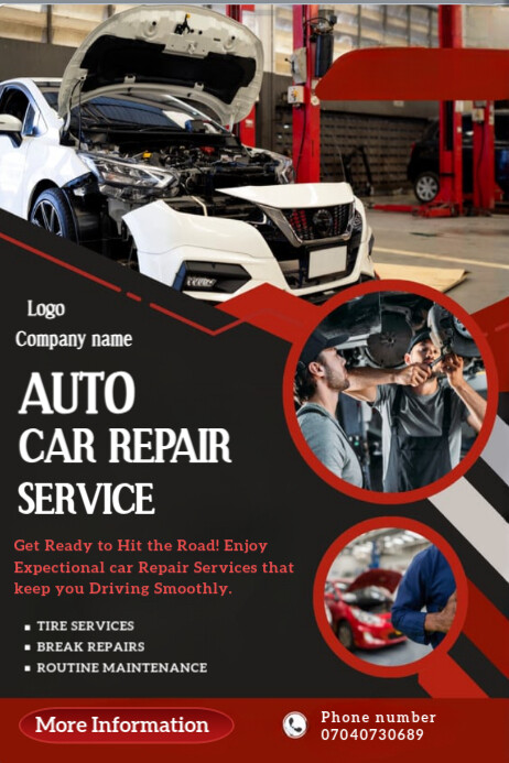Black Professional Auto Car Repair Services Poster Template | PosterMyWall