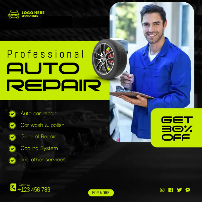 Black Professional Auto Repair Instagram Post Template | PosterMyWall