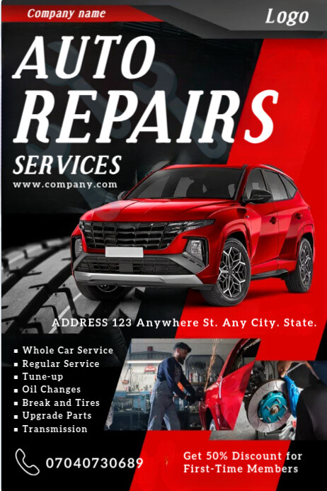 Black Professional Automobile Repair Service Poster Template | PosterMyWall