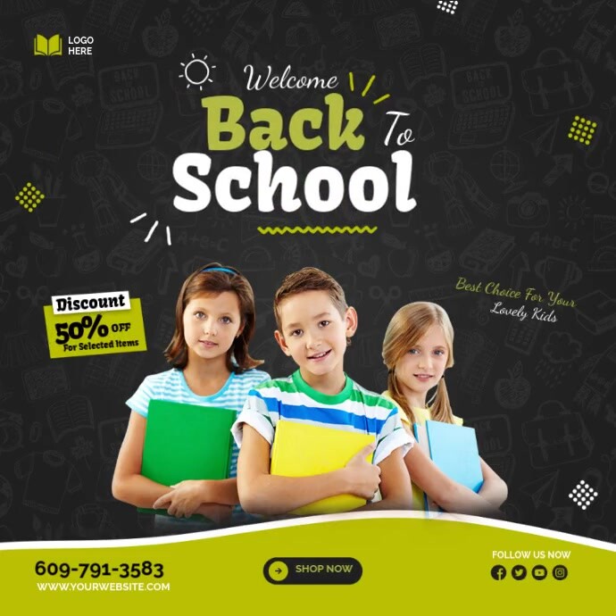 Black Professional Back To School Sale Instagram Post Template ...