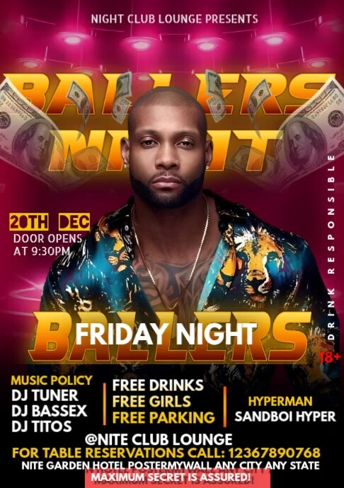 Black Professional Ballers Friday Night A5 Template | PosterMyWall