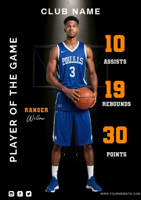 Black Professional Basketball Player Of The Game A4 Template | PosterMyWall