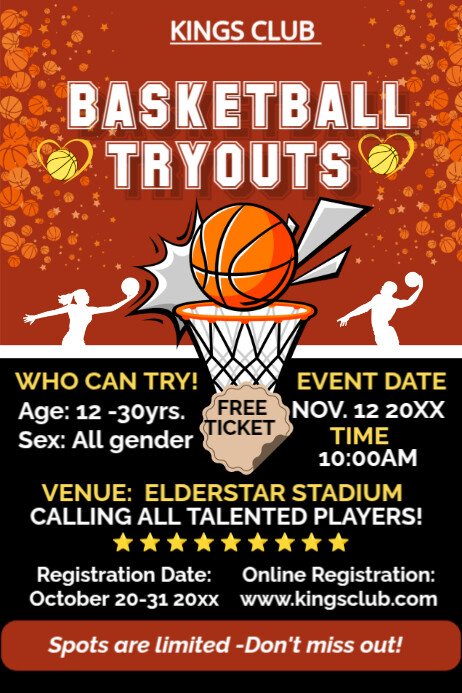 Black Professional Basketball Tryouts Poster Template | PosterMyWall