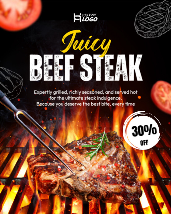 Black Professional Beef Steak Poster Instagram Portrait Template ...