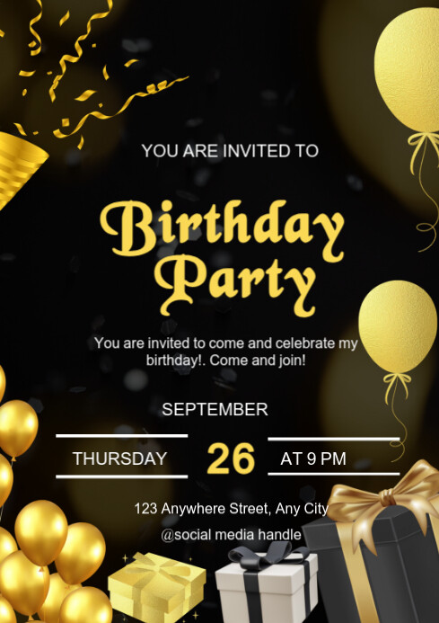 Black Professional Birthday Party A4 Template | PosterMyWall