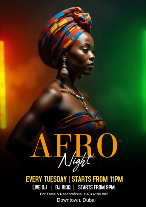 Black Professional Black Afro Night A4 Template | PosterMyWall