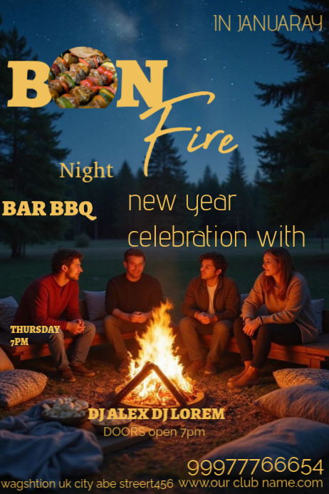 Black Professional Bonfire And Bbq New Year Celebration Poster Template ...