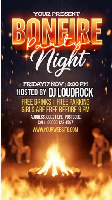 Black Professional Bonfire Night Party Instagram Reel Template ...